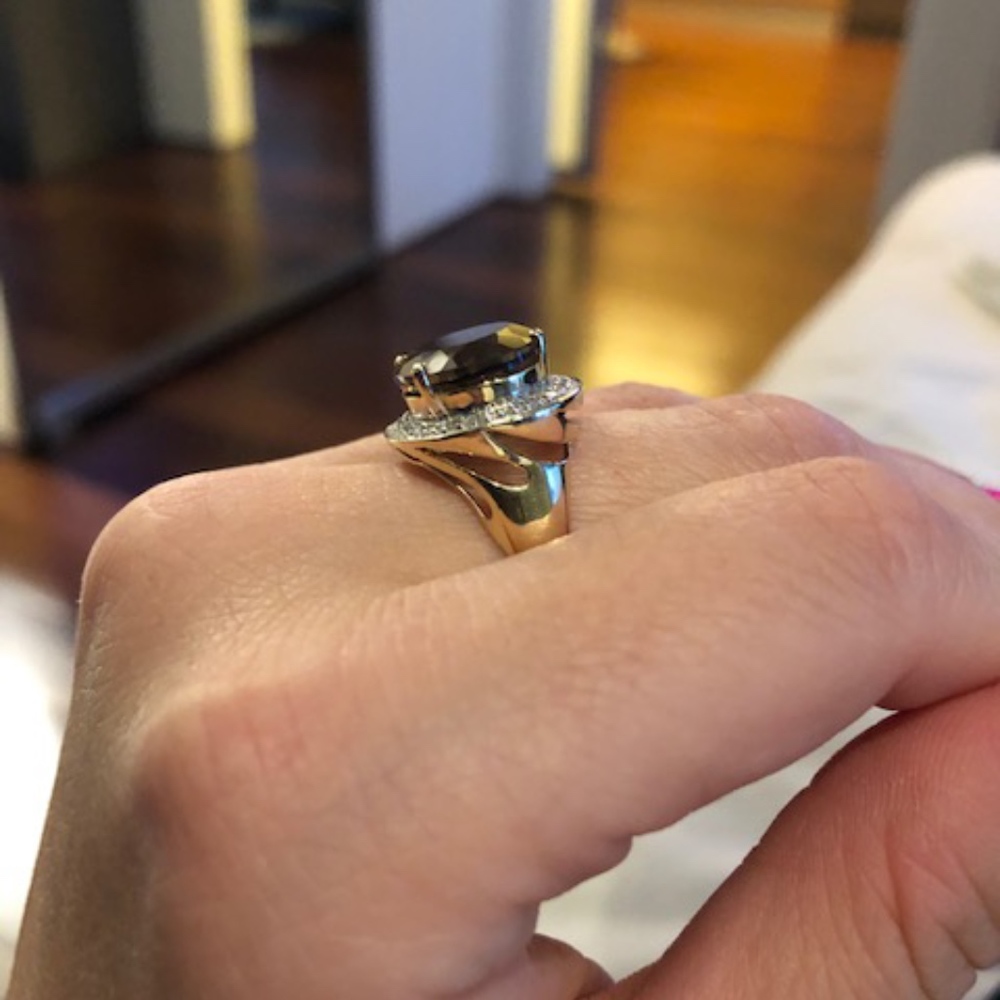 14k Gold Smokey Quartz Diamond Ring - Gem